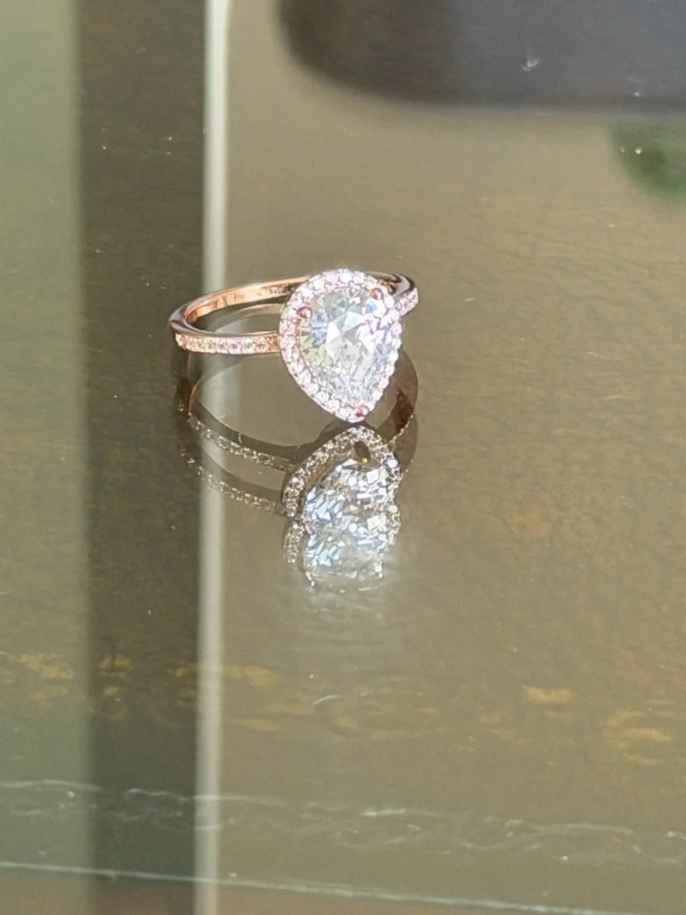 Pandora | Jewelry | Pandora Rose Gold Pear Halo Ring With Clear Center ...